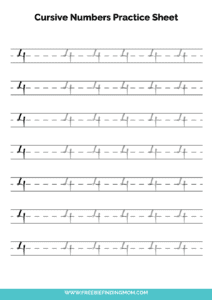Printable Cursive Writing Practice Sheets PDF: Numbers 1 to 20