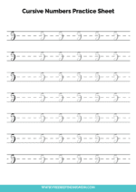 Printable Cursive Writing Practice Sheets PDF: Numbers 1 to 20