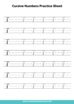 Printable Cursive Writing Practice Sheets PDF: Numbers 1 to 20