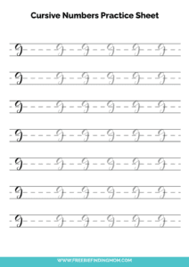 Printable Cursive Writing Practice Sheets PDF: Numbers 1 to 20
