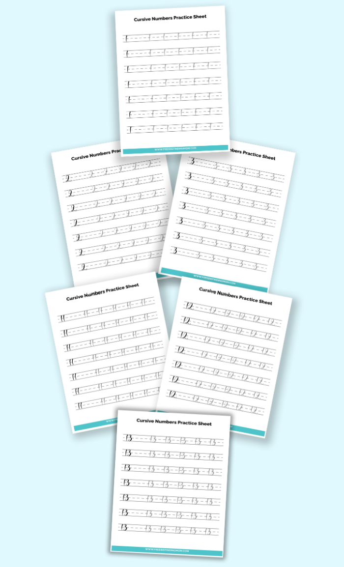 Printable Cursive Writing Practice Sheets PDF: Numbers 1 to 20