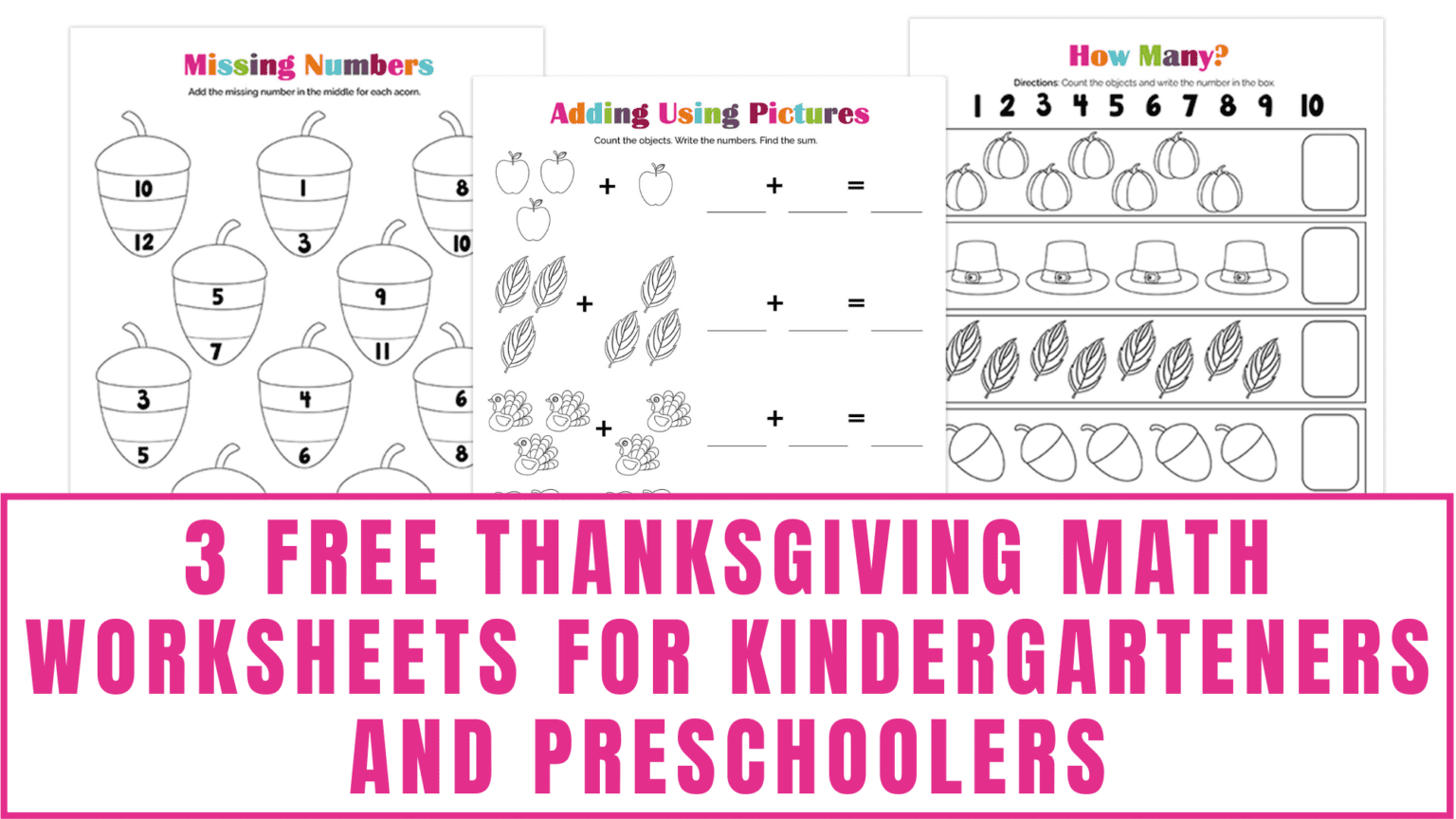 Free Preschool Printable Worksheets: Thanksgiving Math