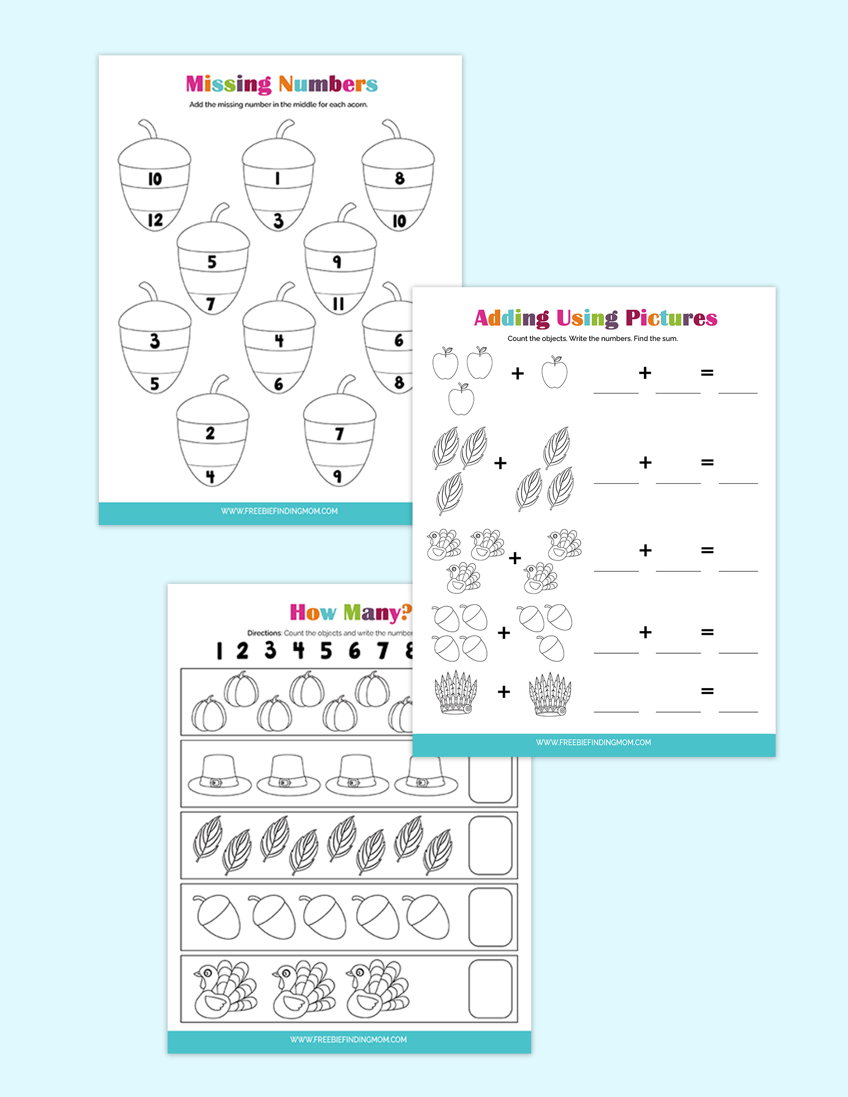 3 Free Thanksgiving Math Worksheets For Kindergarteners And 