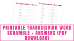 Thanksgiving Games Printable: Word Scramble and Answers