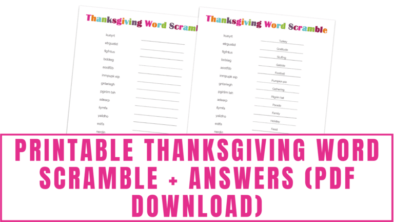 Thanksgiving Games Printable: Word Scramble and Answers