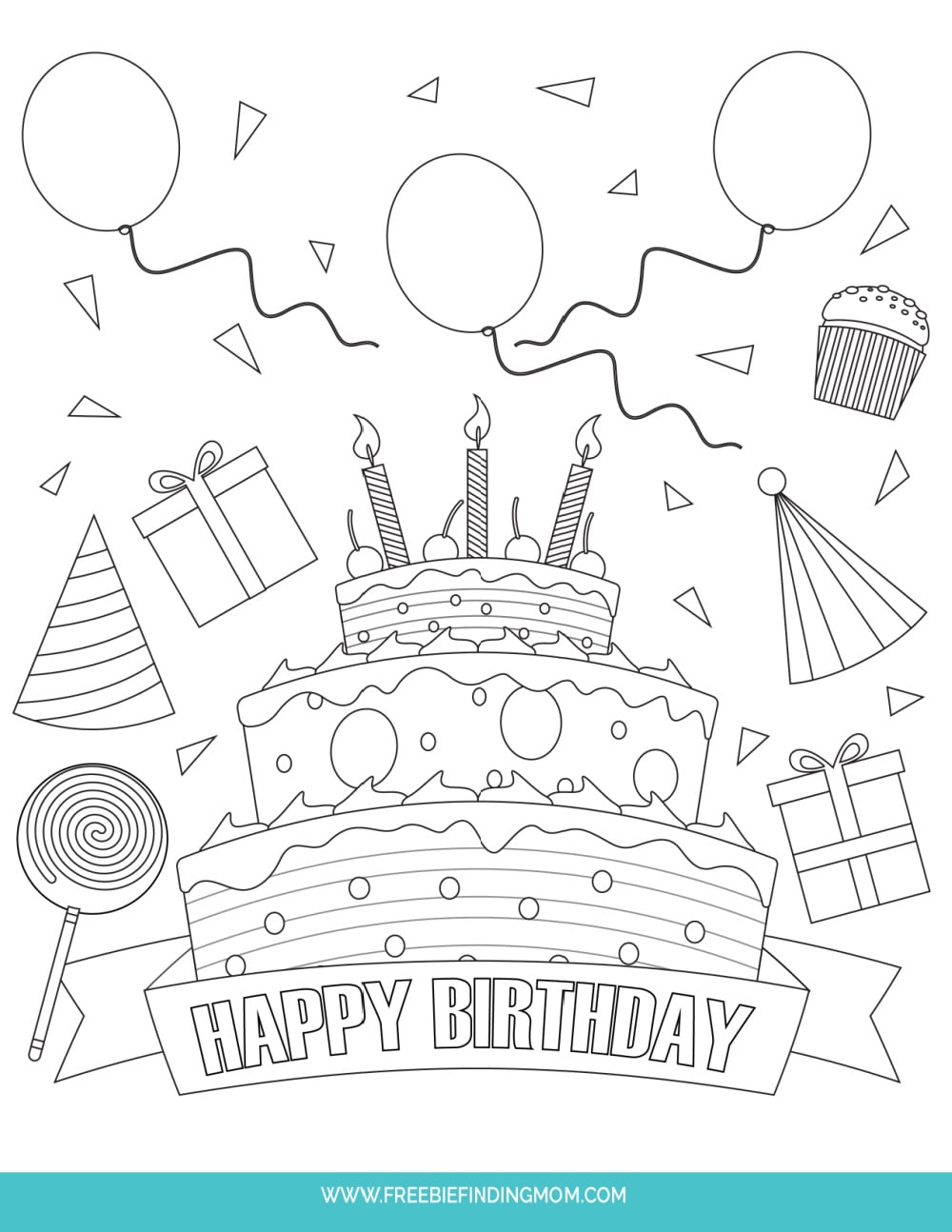3 Free Printable Birthday Cake Coloring Pages