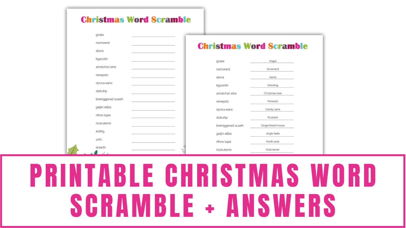 Printable Christmas Activities: Word Scramble and Answers