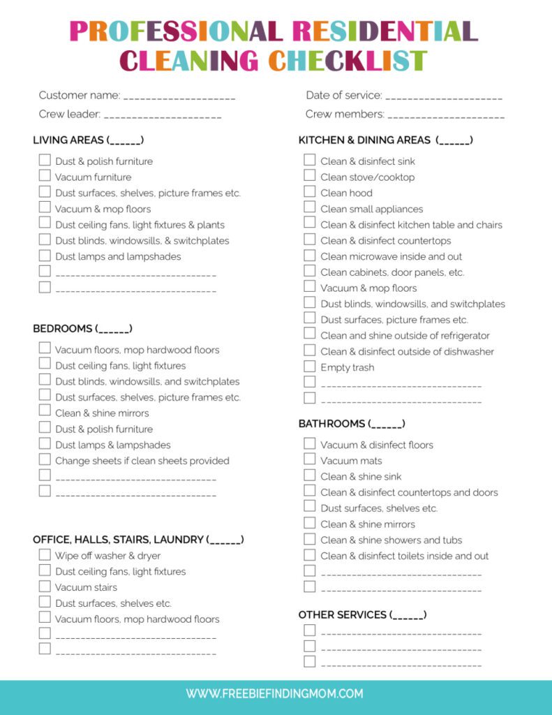 Full House Professional House Cleaning Checklist Printable PDF 