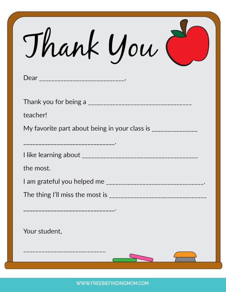 Free Thank You Letter to Teacher from Student Printables