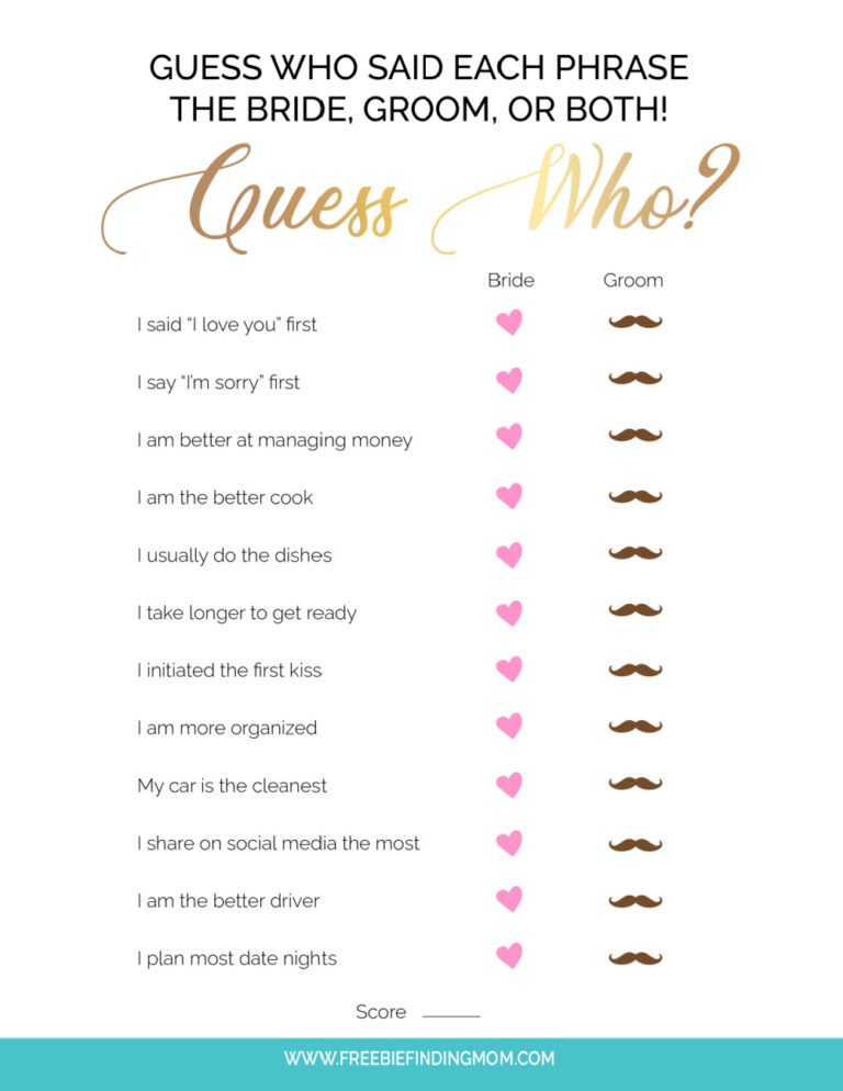 3 Printable Couples Bridal Shower Games