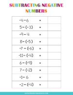 Free Printable Adding And Subtracting Negative Numbers Worksheets