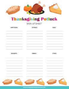 Free Printable Thanksgiving Potluck Sign-Up Sheet Templates