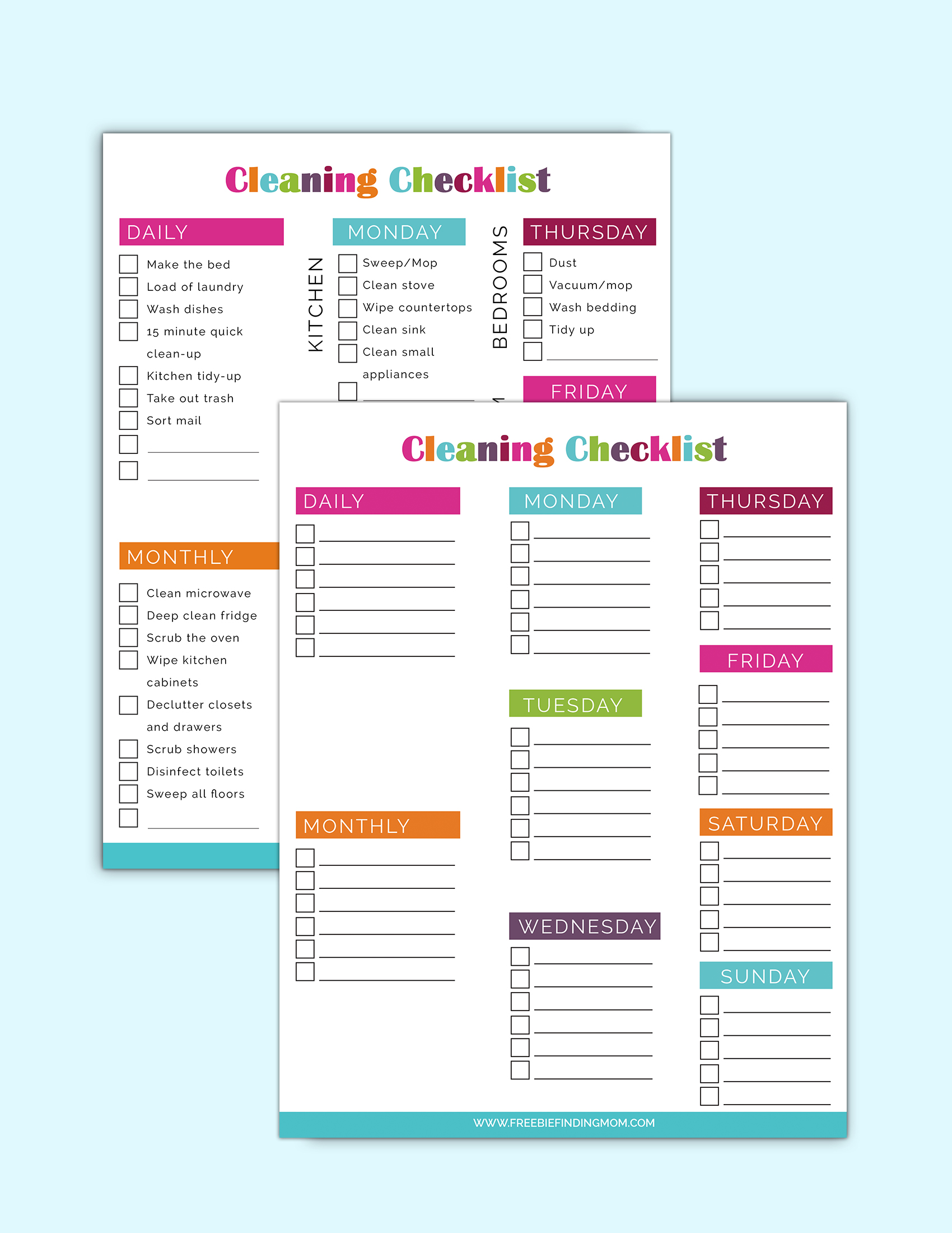 Home Cleaning Schedule Printable Templates