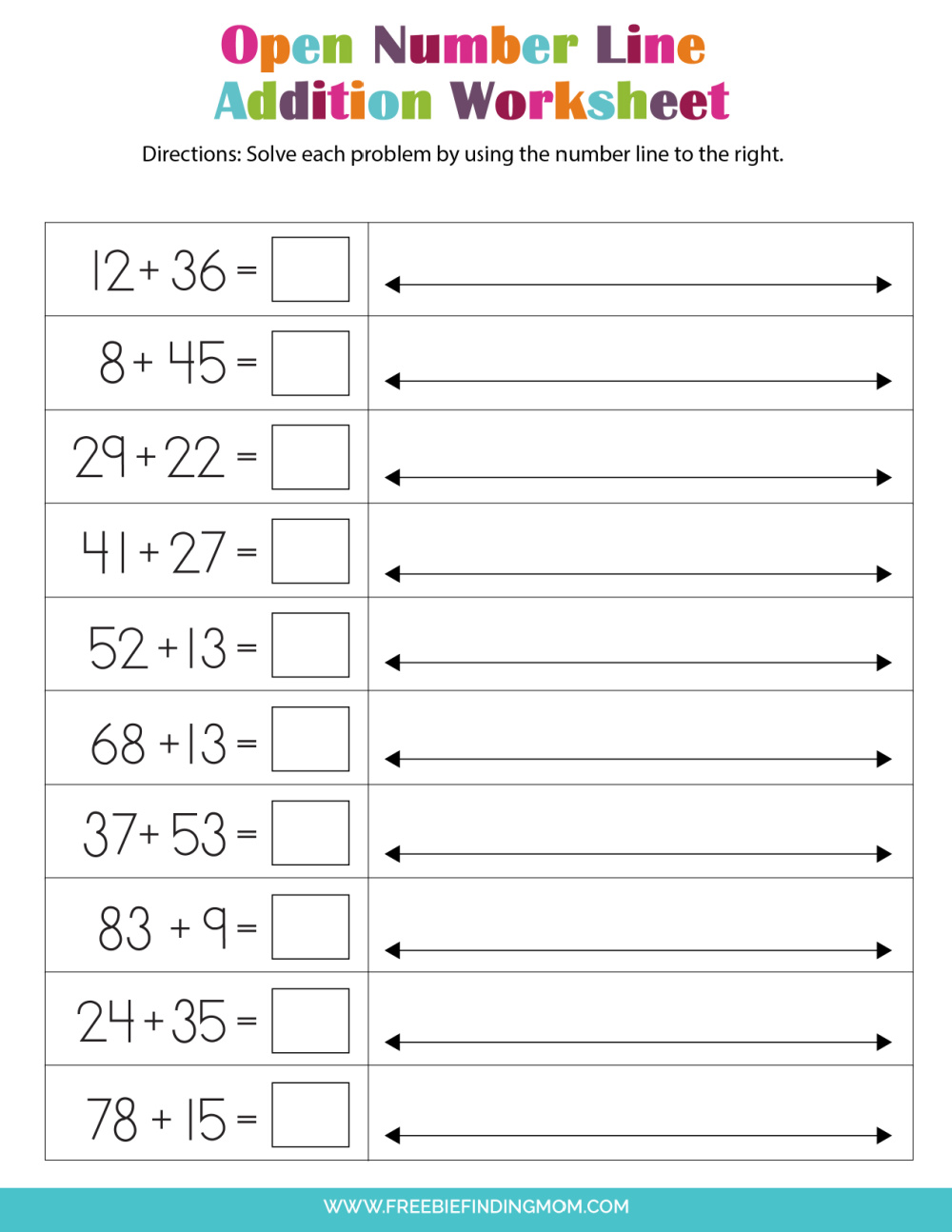 Free Open Number Lines: Addition and Subtraction Printables