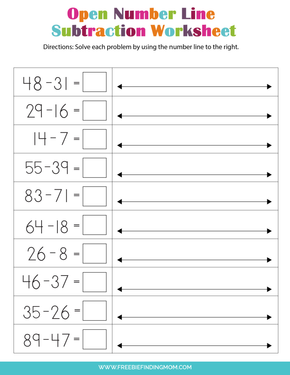 Free Open Number Lines: Addition and Subtraction Printables