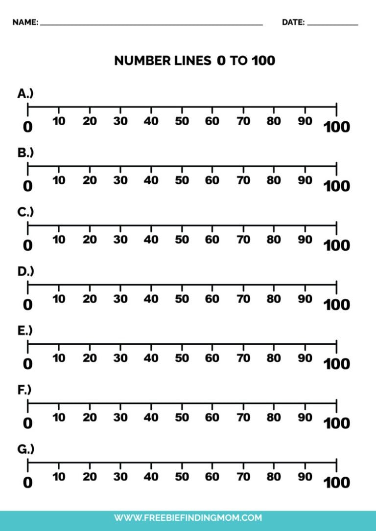 Free Printable Number Line to 100 PDFs