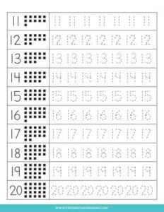 Printable Tracing Numbers Worksheets 1 to 20
