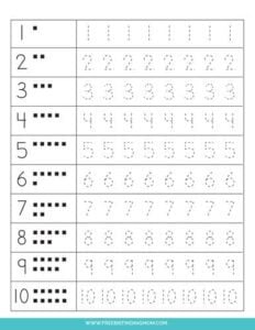 Printable Tracing Numbers Worksheets 1 to 20