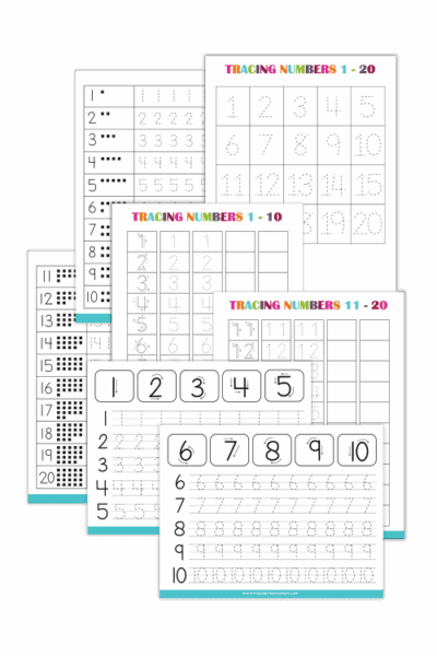 Printable Tracing Numbers Worksheets 1 to 20